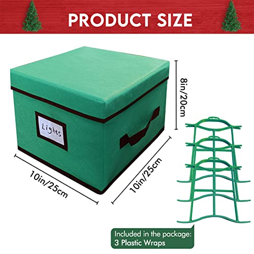EDSRDUS Christmas Holiday Light Storage Box - Non-Woven Fabric, with 3 Light Storage Wraps, Lights Organizer Container Reinforced Stitched Handles(Light String not Included)