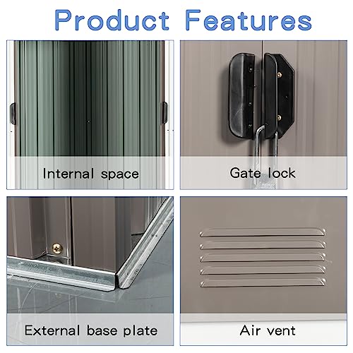FRANSOUL 8ft x 4ft Outdoor Storage Shed with Lockable Sliding Doors,Metal Tool Shed with Anchors,Hooks and Shelf, Garden Shed Organizer for Yard Patio Lawn Deck,Easy to Assemble,Gray