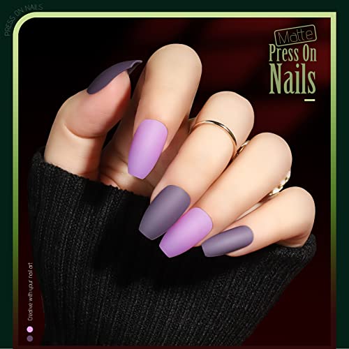 Coffin Shape Press On Nails Set, Teenitor 24 Packs 576PCS Matte Short Coffin Glue On Nails Medium Length, 12 Colors Coffin , 12 Colors Glossy Press On Coffin Nails, Reusable, Nail Adhesive Tabs, Nail Stickers Rhinestone