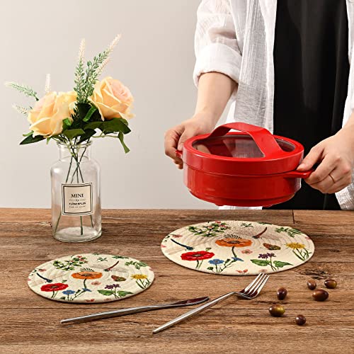 Decorative Trivets Set for Hot Pots Dishes Heat Resistant, Dragonfly Floral Pans Hot Mats Pads for Kitchen Counter Tops Dining Washable Pot Holder Coasters