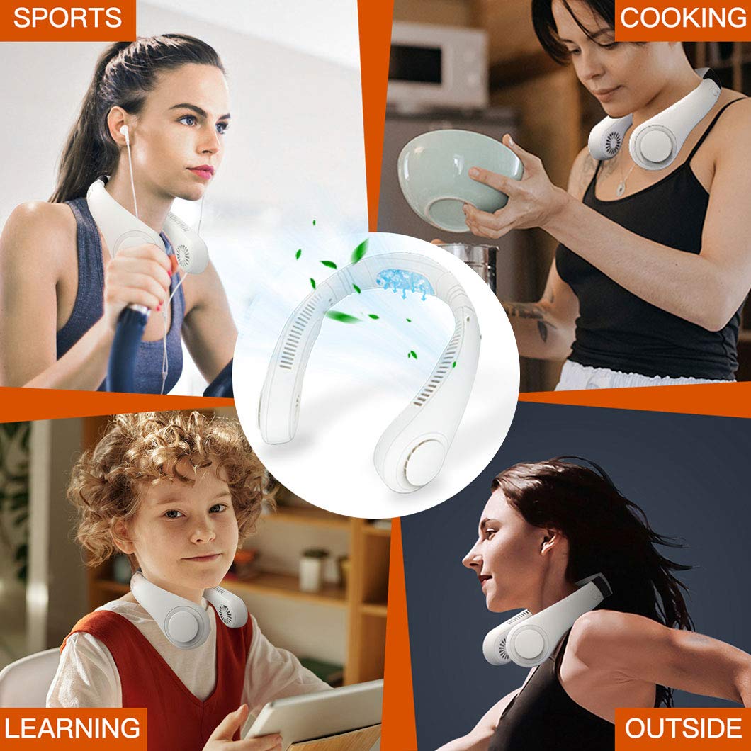 Kapkon Portable Hands Free Bladeless Neck Fan,Wearable Personal Air Conditioner Fan Built-in Refrigerating Chip,4000 mAn Battery Operated Personal Neck Fan, USB Rechargeable