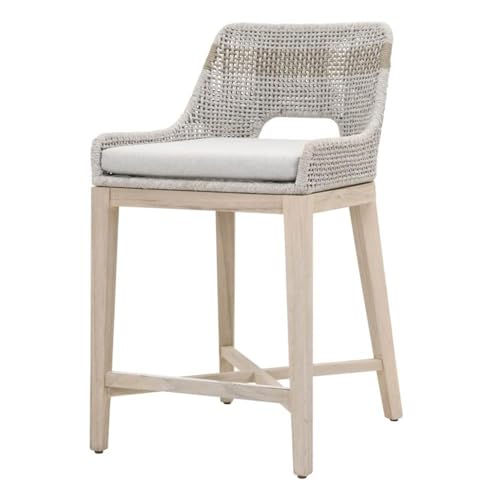 Home Square 3 Piece Upholstered Patio Counter Stool Set in Taupe and White