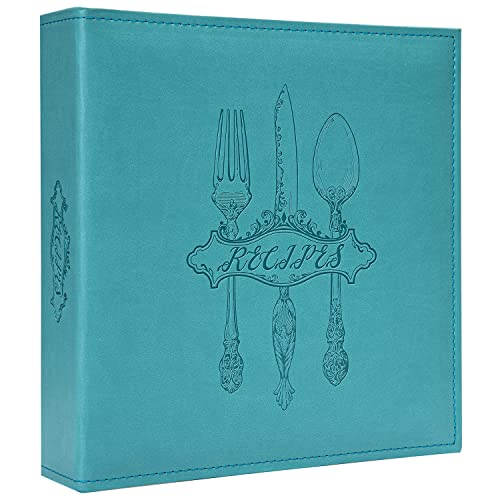 COFICE Recipe Binder – 8.5x11 3 Ring Blank Family Recipe Book Binder Kit to Write in Your Own Recipes with PU Faux Leather Cover and Plastic Sleeves (Blue)