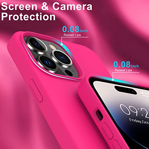 DEENAKIN Compatible with iPhone 14 Pro Max Case with Screen Protector,Soft Flexible Silicone Rubber Cover for Women Girls,Slim Fit Shockproof Protective Phone Case 6.7" Hot Pink
