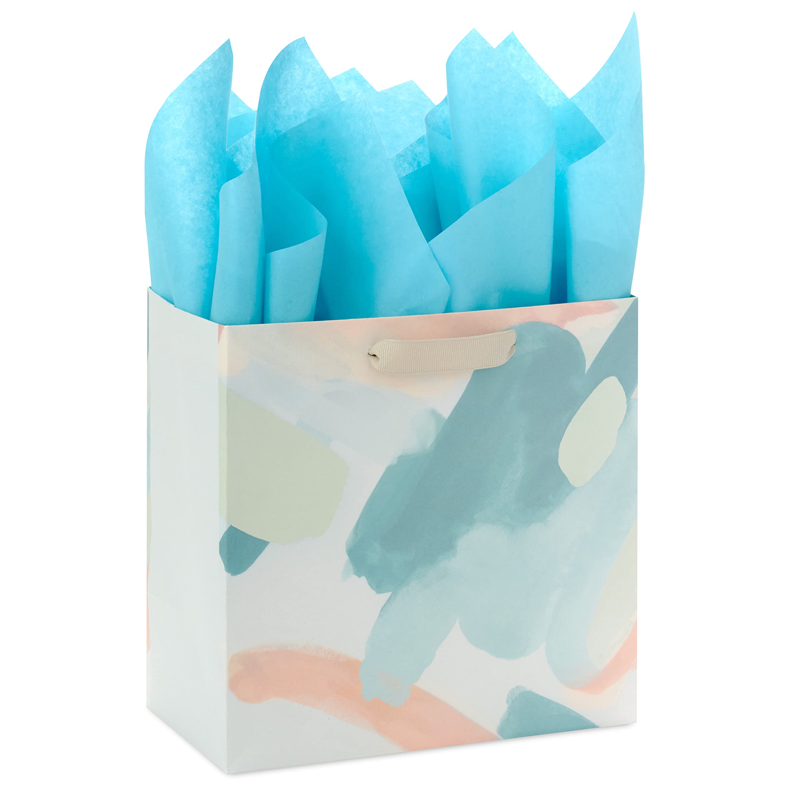 Hallmark Signature Studio 7" Medium Square Gift Bag with Tissue Paper (Abstract Brushstrokes) Peach, Mint Green, Teal for Easter, Birthdays, Bridal Showers and More