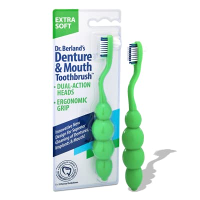 Dr. B Dental Solutions Ergonomic Denture Toothbrush Extra Soft Bristles, Removes Stains & Odor Precision Design for Implants & Overdentures Single Green Pack