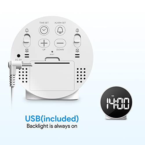 Deeyaple Small Digital Alarm Clock LED Desk Travel Electronic Clock Dual Alarm Snooze Dimmable Day Set 12/24H Week Display 4inch White (No Battery&Adapter)