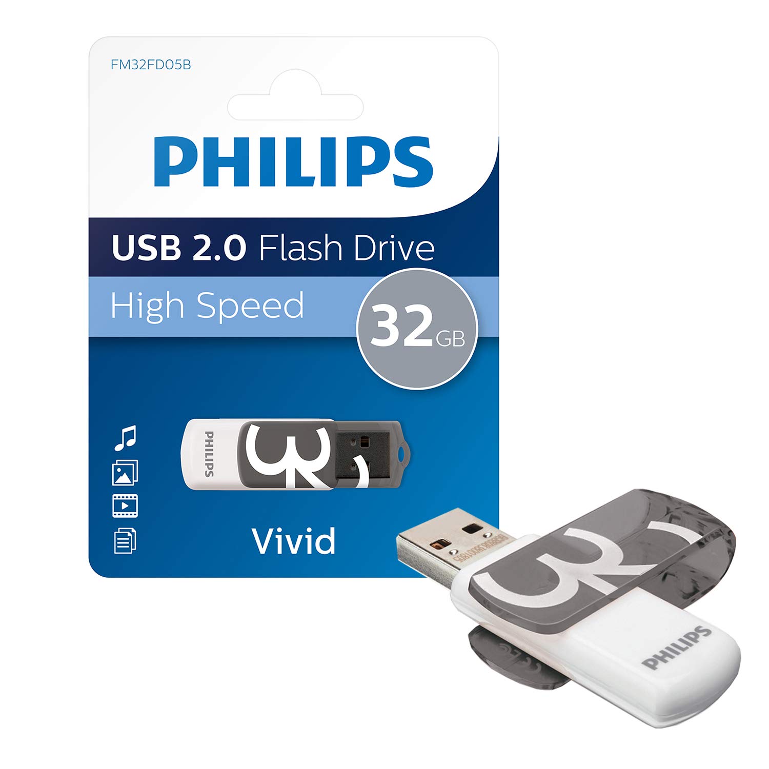 Philips Vivid Usb Flash Drive 32 Gb, 2.0 - Grey