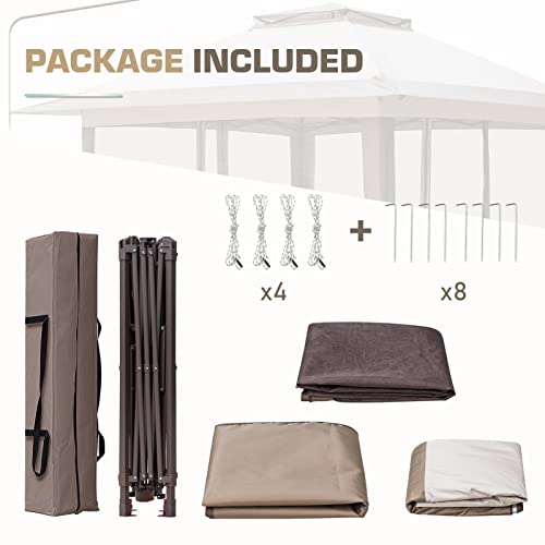 EAGLE PEAK 13x13 Pop-Up Gazebo Tent Instant w/Mosquito Netting,Outdoor Gazebo Canopy Easy Set-up Folding Shelter (Beige/Brown)