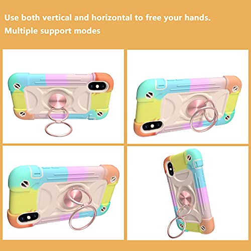 Cookiver for iPhone X/iPhone Xs Case 5.8 Inch with Ring Stand, with 2 Pack Glass Screen Protector,Heavy-Duty Shockproof Rugged Military Grade Cover with Magnetic Car Mount (Rainbow Pink)