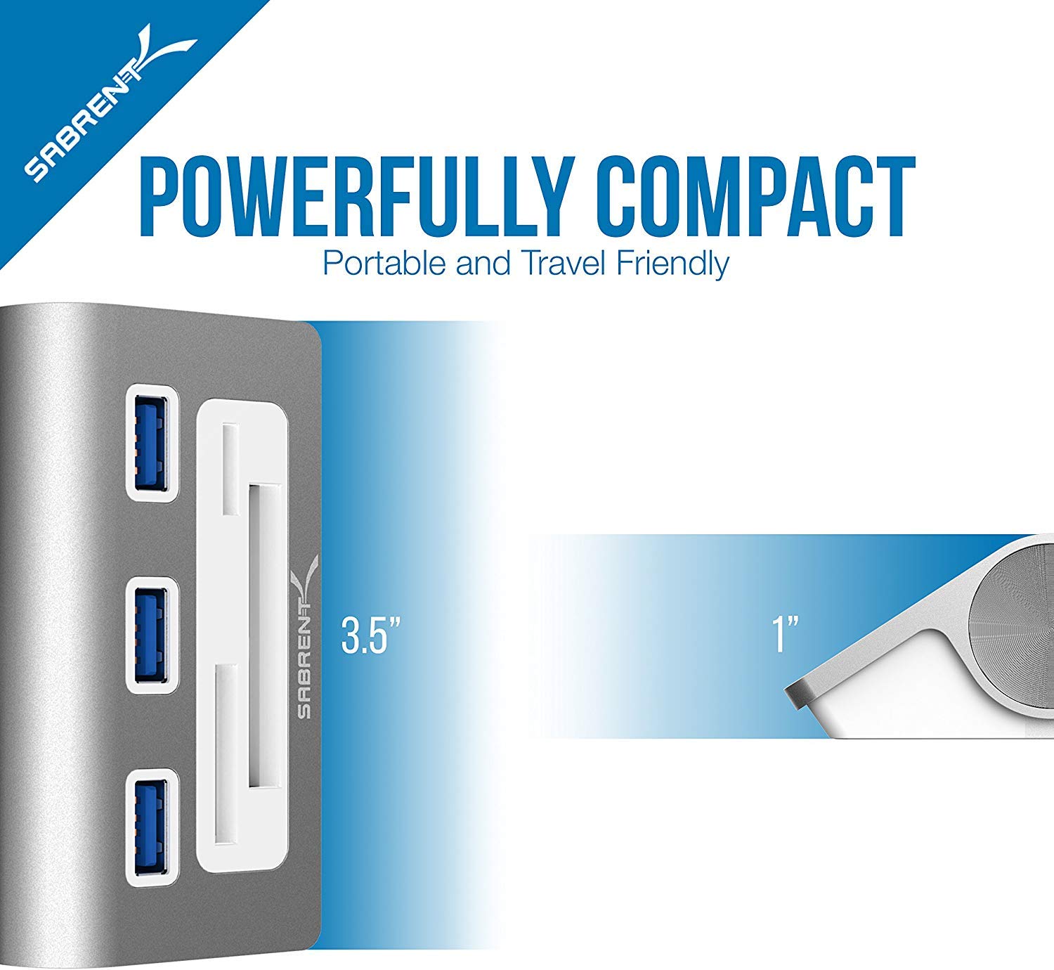 SABRENT Premium 3 Port Aluminum USB 3.0 Hub with Multi-in-1 Card Reader (12" Cable) for iMac, All MacBooks, Mac Mini, or Any PC (HB-MACR)