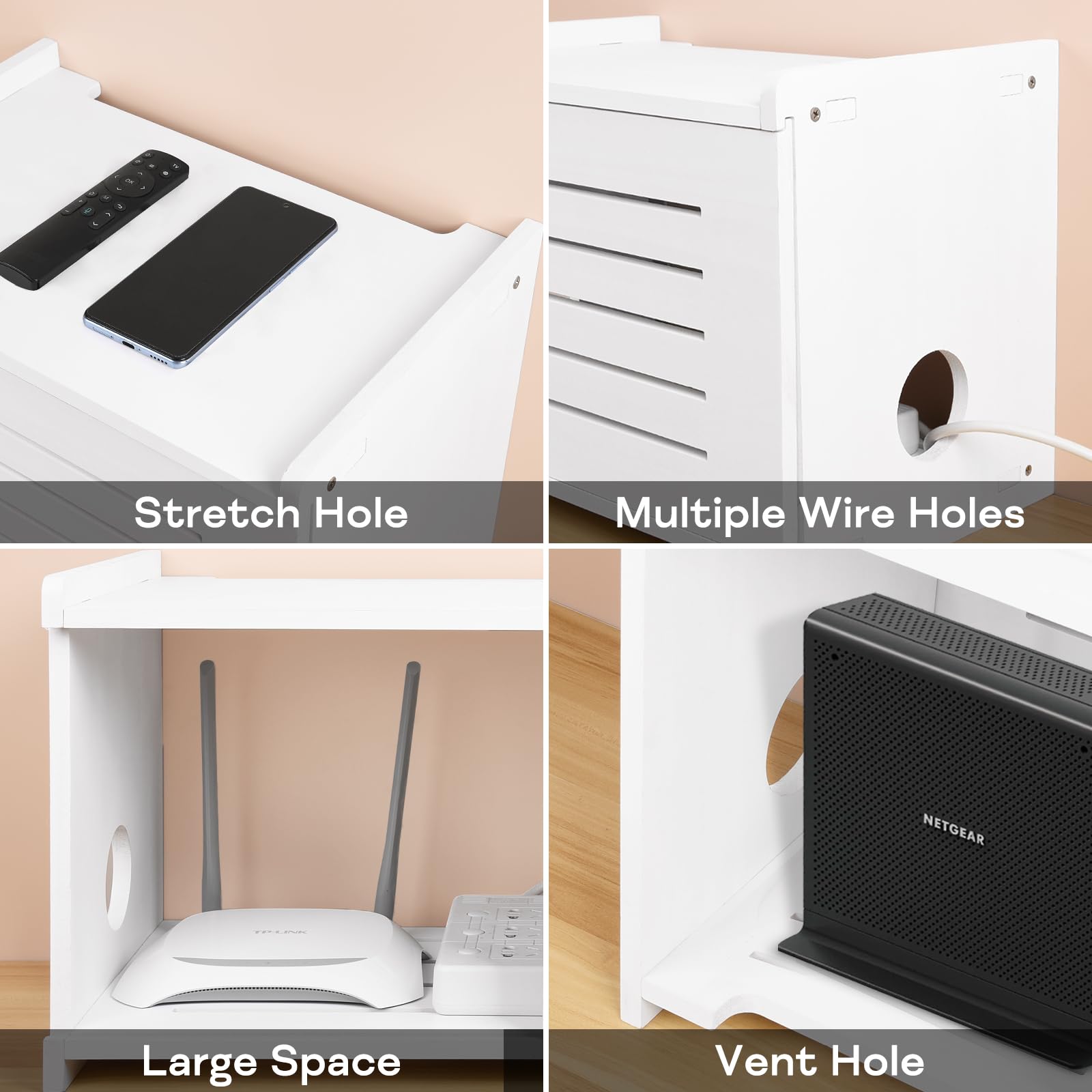 BEARUT Router Shelf Projector Shelf Projector Stand Router Storage Box Modem Cable Router Cover Organized Power Strip Cable Management Hider Rack By Solid Wood Need Assembly WT