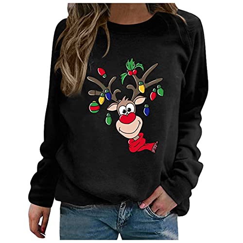 Blouses For Women Business Funny Christmas T-Shirt Long Sleeve Sweatshirts Flowy All-match Pullovers Clothes Outfits Black
