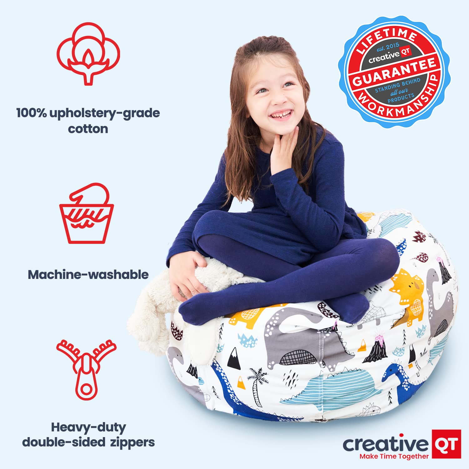 Creative QT Stuff ’n Sit Extra Large 38’’ Bean Bag Storage Cover for Stuffed Animals & Toys, Giant Beanbag Chair for Plush, Toddler & Kids Rooms Bedroom Organizer for Christmas, Royal Blue Corduroy
