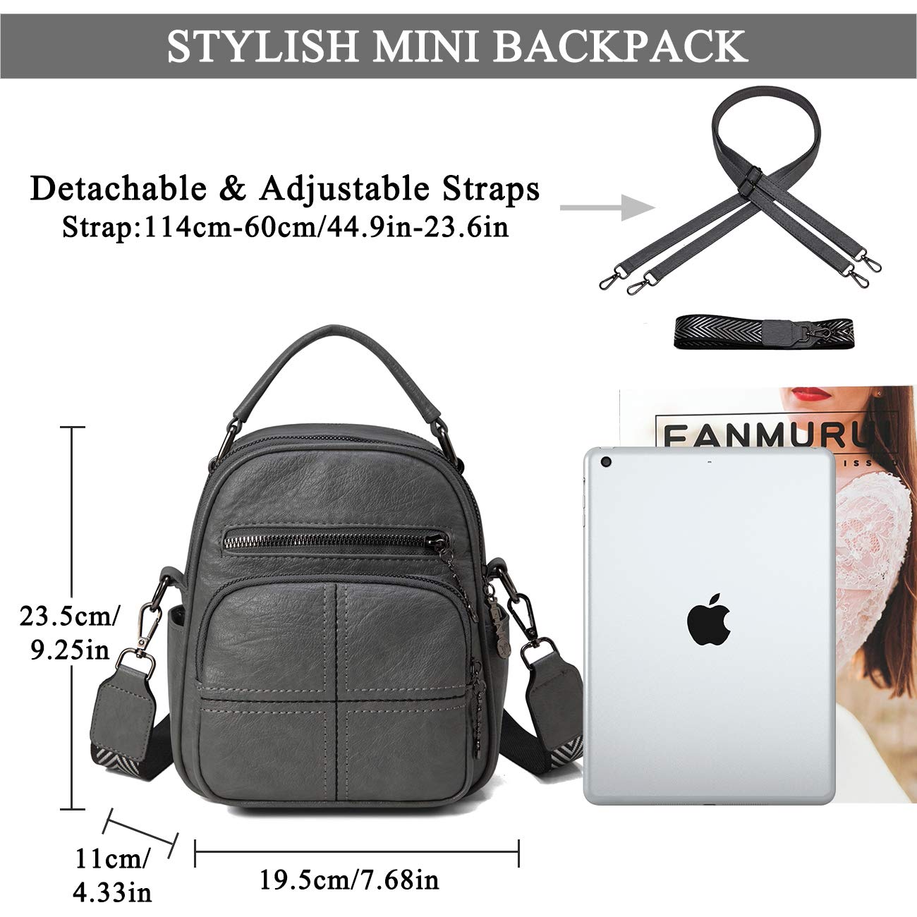 Kasqo Mini Backpack Purse for Women, Square Small Convertible PU Leather Backpack Fashion Shoulder Bag for Ladies -Brown