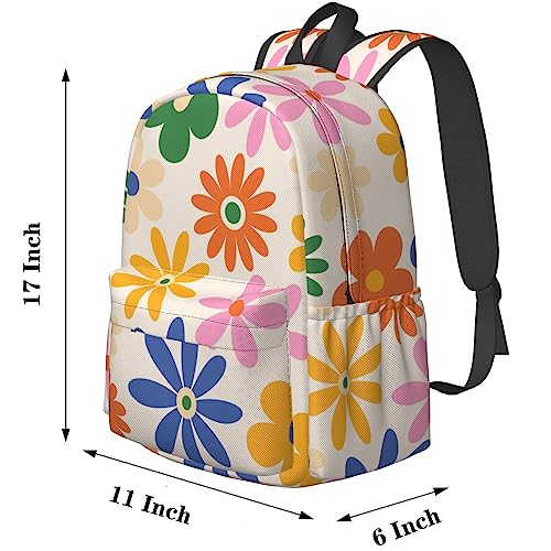 Delerain 17 Inch Backpack 70s Daisy Flowers Laptop Backpack School Bookbag Shoulder Bag Casual Daypack For School/Camping/Hiking/Picnic/Beach/Travel