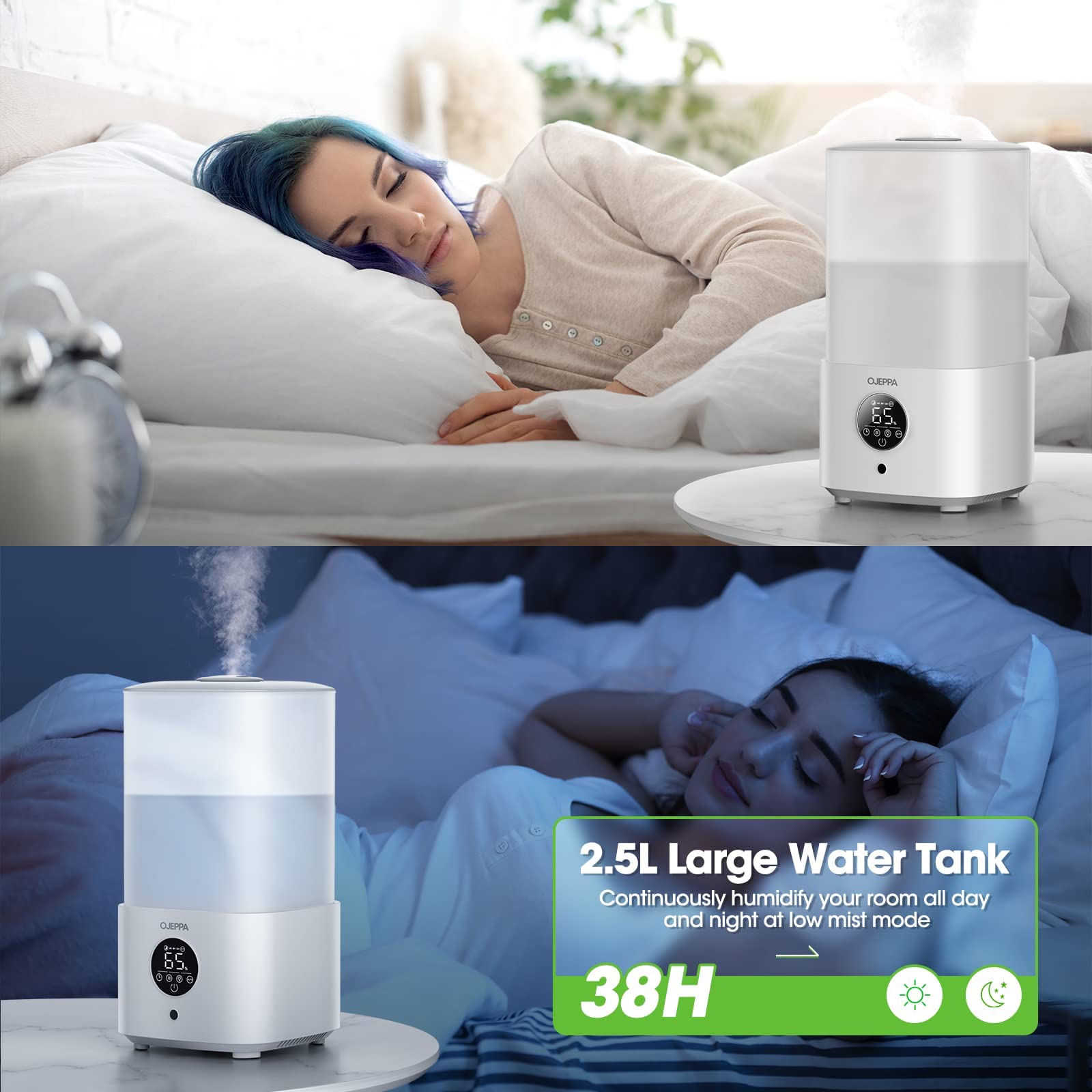 Humidifiers for Bedroom, 2.5L Ultrasonic Cool Mist Humidifiers for Baby Home Office Nursery & Plants, Top Fill Air Humidifier, Super Silent Sleep Mode,Auto Shut-Off (1)