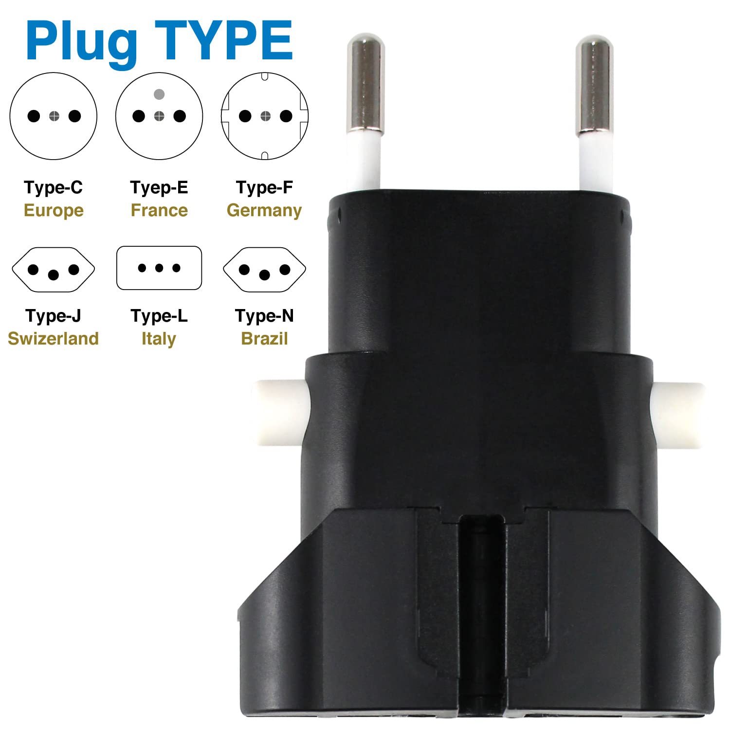 ROAD WARRIOR Universal Travel Plug Adapter Europe/UK/Australia/USA/India/China Compact Does Not Convert Voltage RW101BK Black