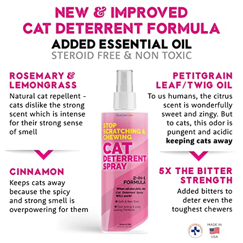 Cat and Kitten Scratch Spray Deterrent - Pet Repellent Spray for Cats & Kittens - Non-Toxic Indoor Anti Cat Scratching Formula - BLUECARE LABS