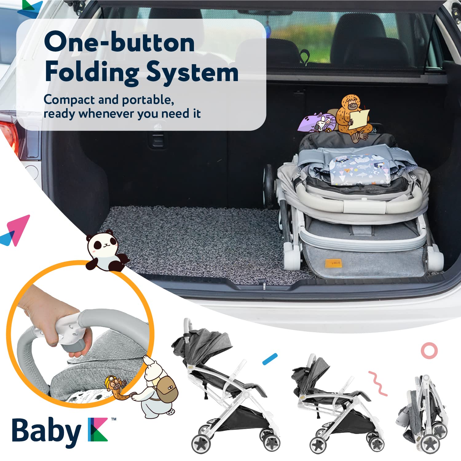 BABY K Lightweight Travel Stroller - Includes Travel Storage Pouch - A Collapsible Airplane Stroller with Adjustable Reclining Backrest & Easy One-Hand Fold for Infant & Toddler of 3-36 Months