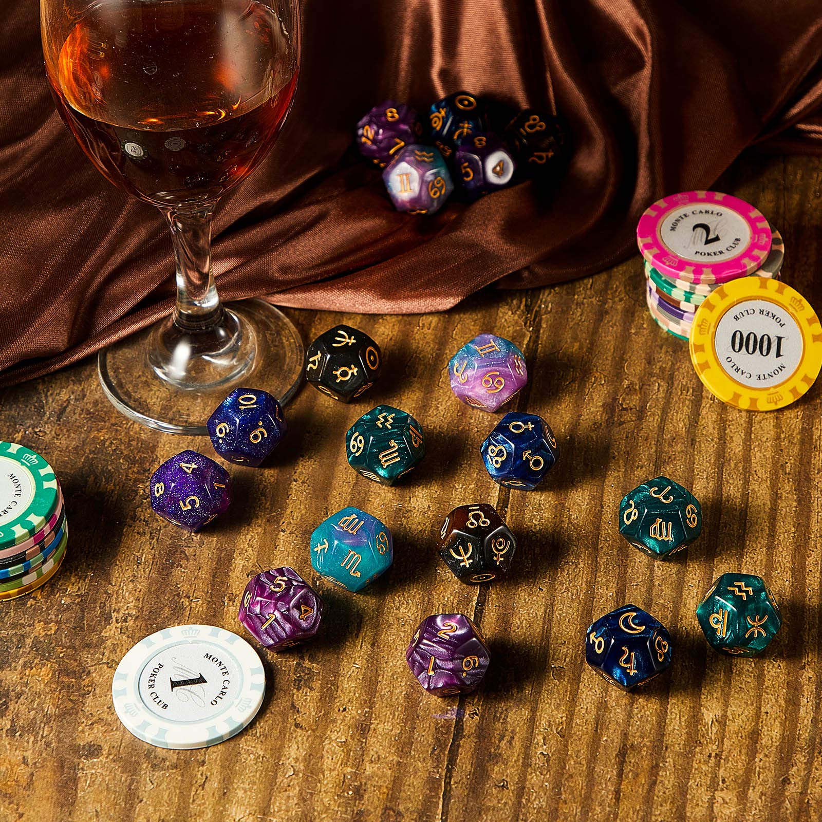 Kasyat 18 Pieces Astrology Dice Astrological Dice 12-Sided Tarot Dice Resin Polyhedral Pearl Pattern Dice for Divination Astrology Tarot Cards Accessory