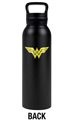 Dco - Logo OFFICIAL Wonder Woman Logo 24 oz Insulated Canteen Water Bottle, Leak Resistant, Vacuum Insulated Stainless Steel with Loop Cap, Black