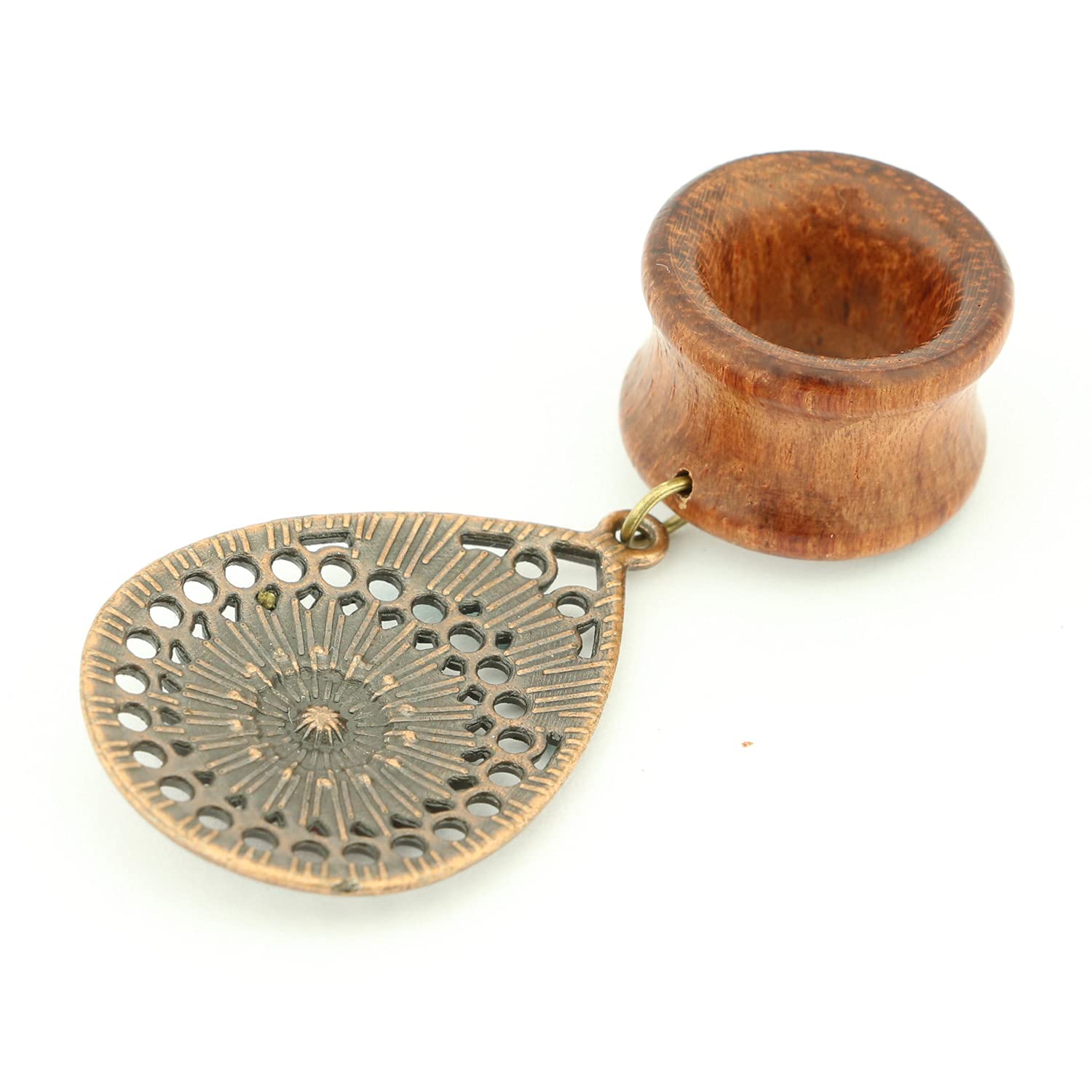 Balala 0G 8mm Bohemian Teardrop Wood Dangle Ear Gauges Piercing Flesh Tunnels Plugs Statement Earrings, Brown, BA161-8