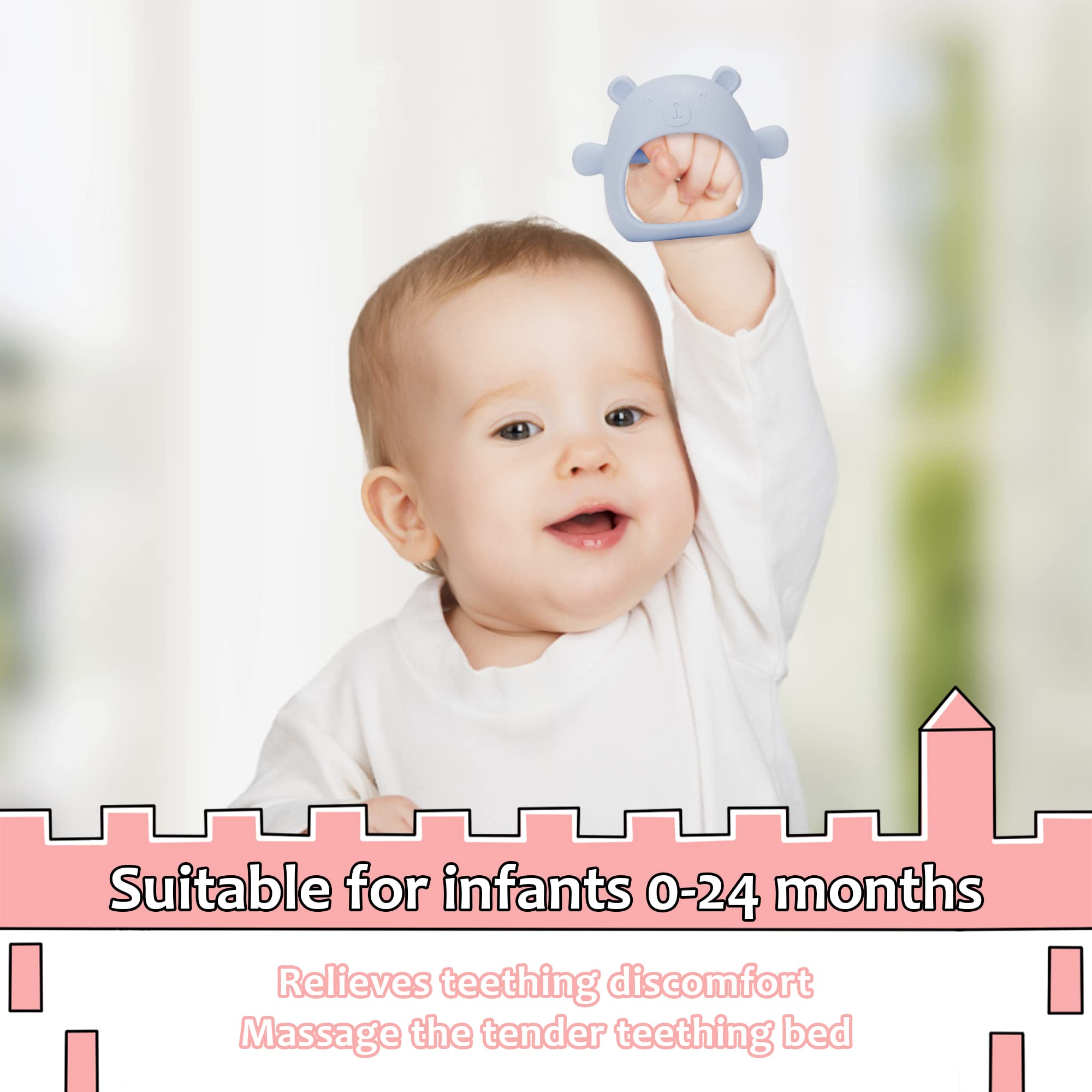 Bear Never Drop Silicone Teething Toys for Babies 0-6 Months 6-12 Months Baby Teething Toys for Sucking Needs Teethers Toys for Babies (LightBluePink)