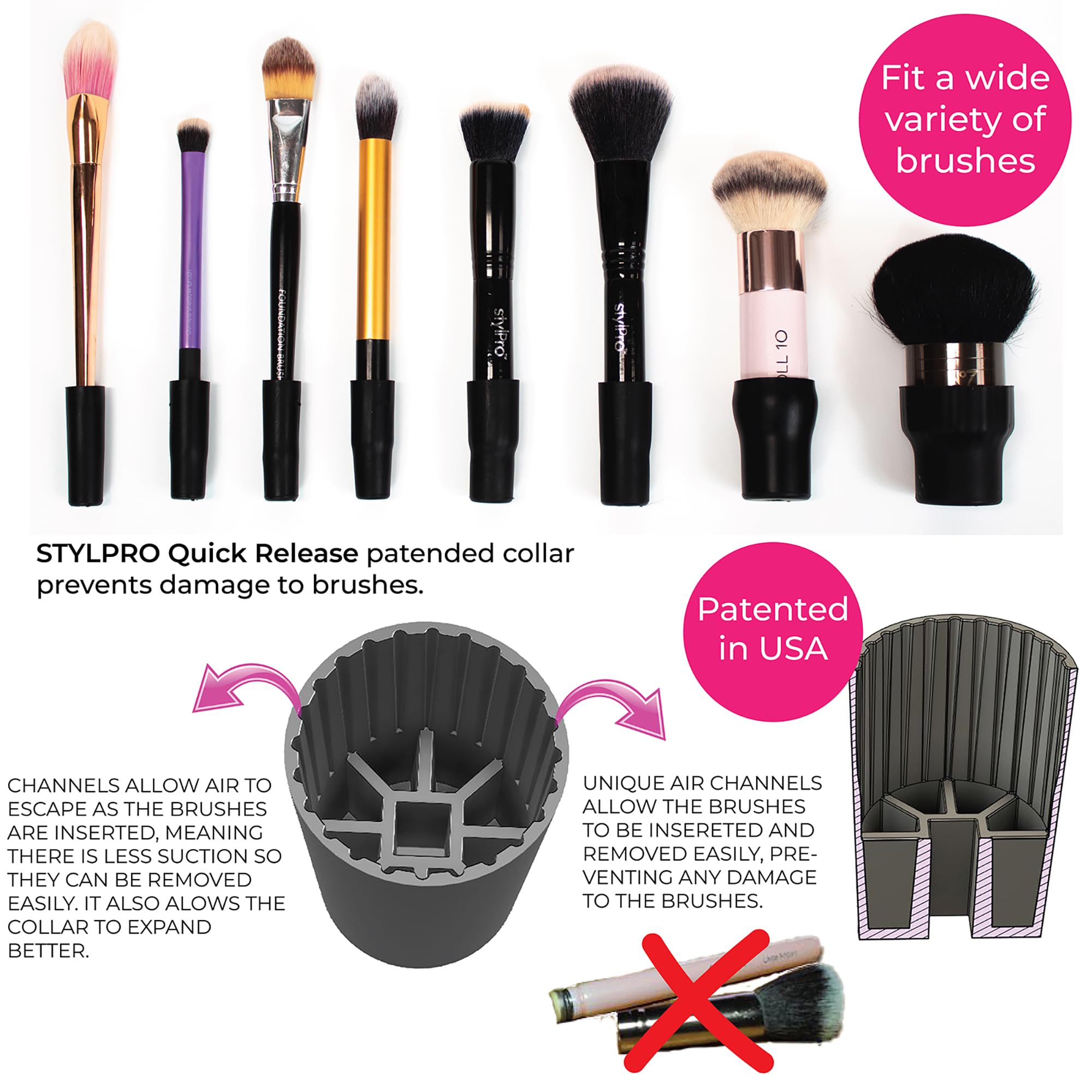 STYLPRO Electric Make-up Brush Cleaner & Dryer - Cleans and dries thoroughly in 30 seconds with gentle centrifugal technology. Suitable for all brush sizes, incl. vegan cleaner.