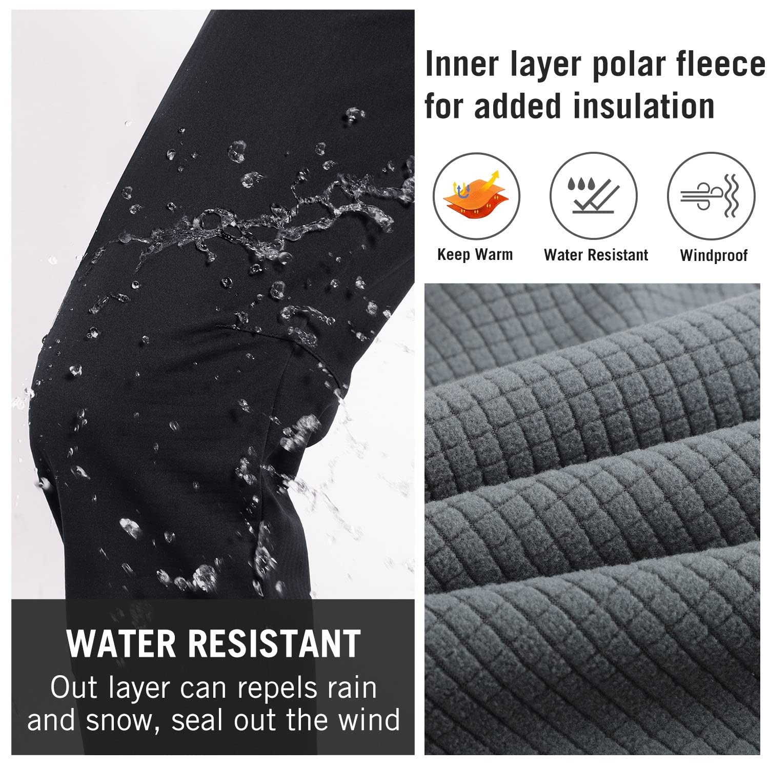 BALEAF Women's Winter Fleece Lined Hiking Pants Insulated Waterproof Cold Weather Outdoor Windproof Soft Shell Black M