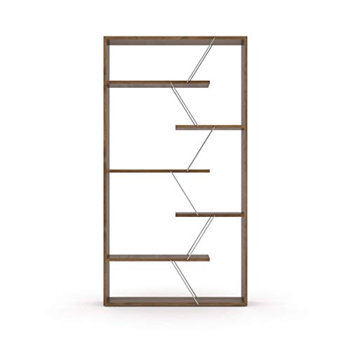 DSHADE Modern 6 Tier Book Shelf Solid Wood Tall Bookshelf Organizers Open Display Shelf Book Home Office Furniture Bookcase Open Display Shelf for Living Room Home Office (Walnut/Chrome)