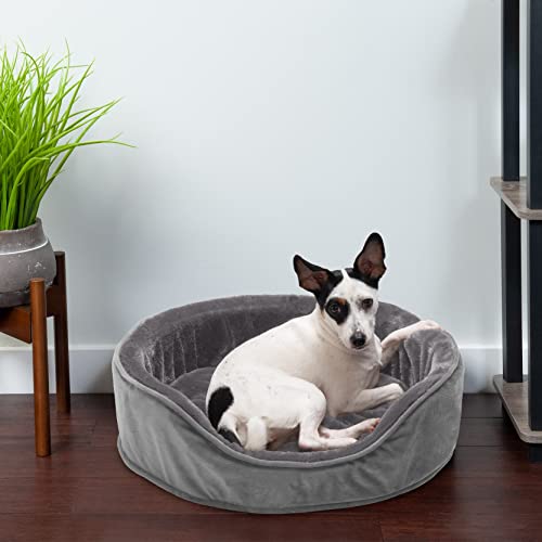 Furhaven Orthopedic Dog Bed for Medium/Small Dogs w/ Removable Washable Cover, For Dogs Up to 18 lbs - Plush & Velvet Oval Lounger - Smoke Gray, Medium