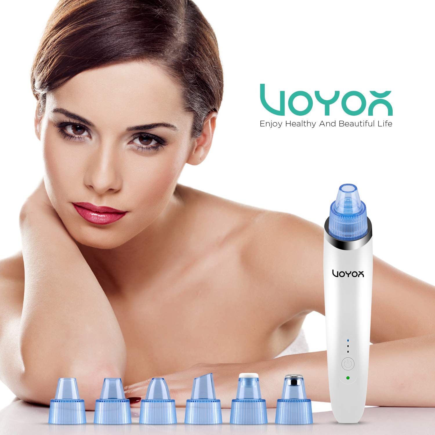 VOYOR Blackhead Remover Pore Vacuum - Electric Face Vacuum Pore Cleaner Acne White Heads Removal with 6 Suction Heads (BR410)