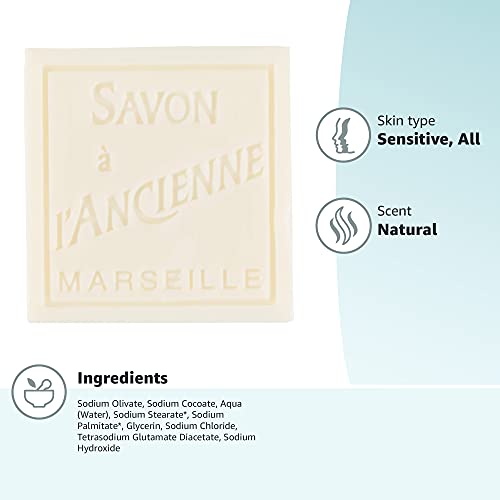 Pre de Provence Marseille Olive Oil Soap Cube, Traditional French Clean Scent Multi-Purpose use on Hands, Body, Laundry or Dishes, Natural, 300 Gram
