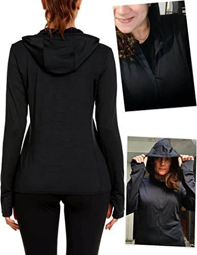 COOrun Women's UPF 50+ Sun Protection Hoodie Jacket Lightweight Full Zip Running Jacket Athletic Jacket with Thumb Holes
