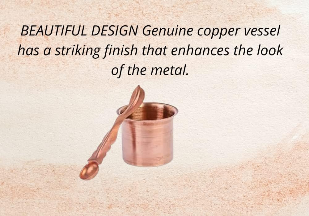 BUYERS POINT Hindu Pooja Lota and Spoon (Achman) Set - Handmade Pure Copper Cup - 2.3"" x 2"" Inches Approx, SAC700