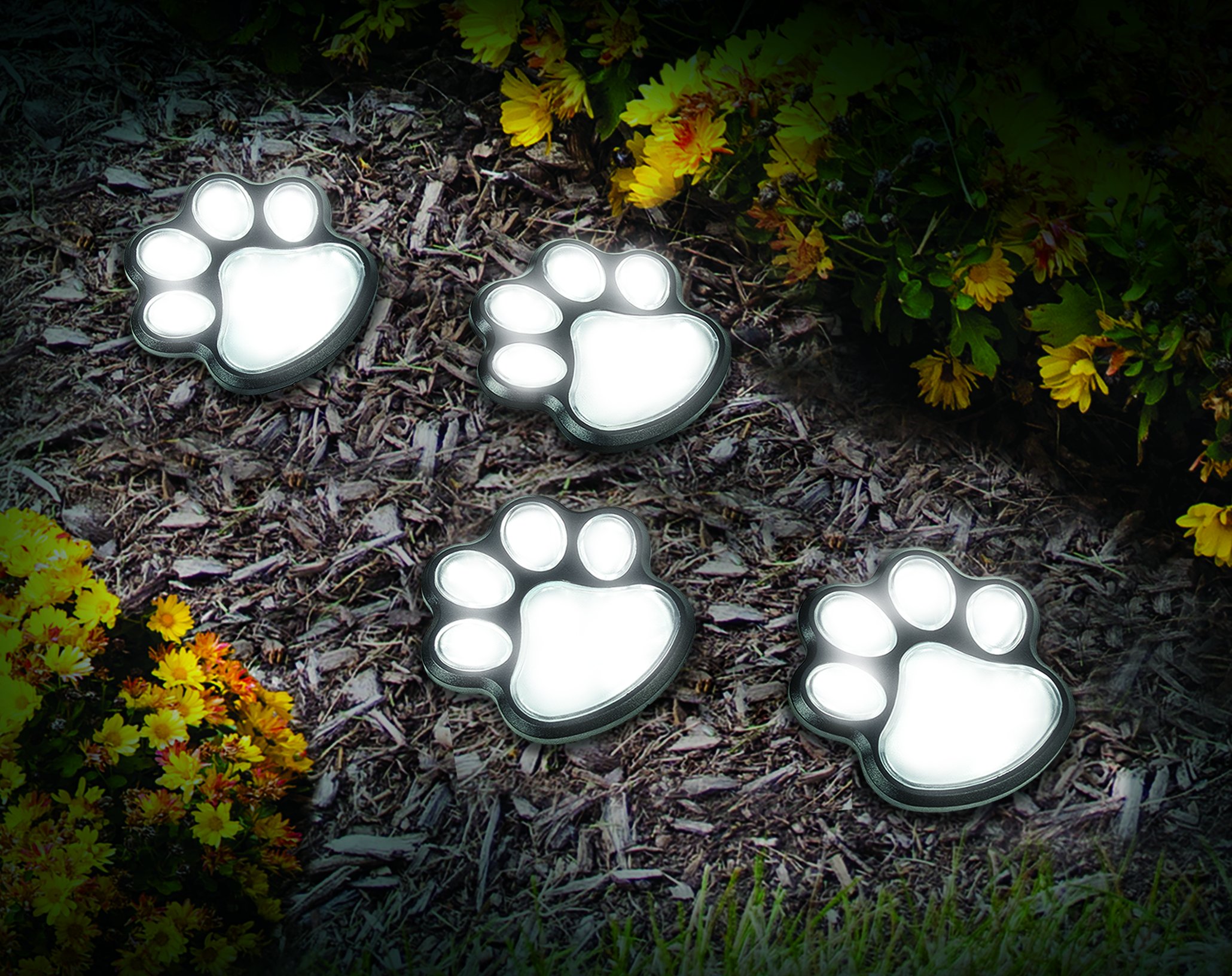 IdeaWorks JB7356 Solar Paw Print Outdoor Lights, Black