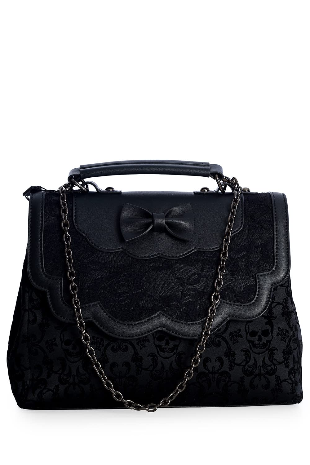 Lost Queen Women's Gothic Scarlet Illusion Victorian Damask Skull Rose Cross Handbag Purse