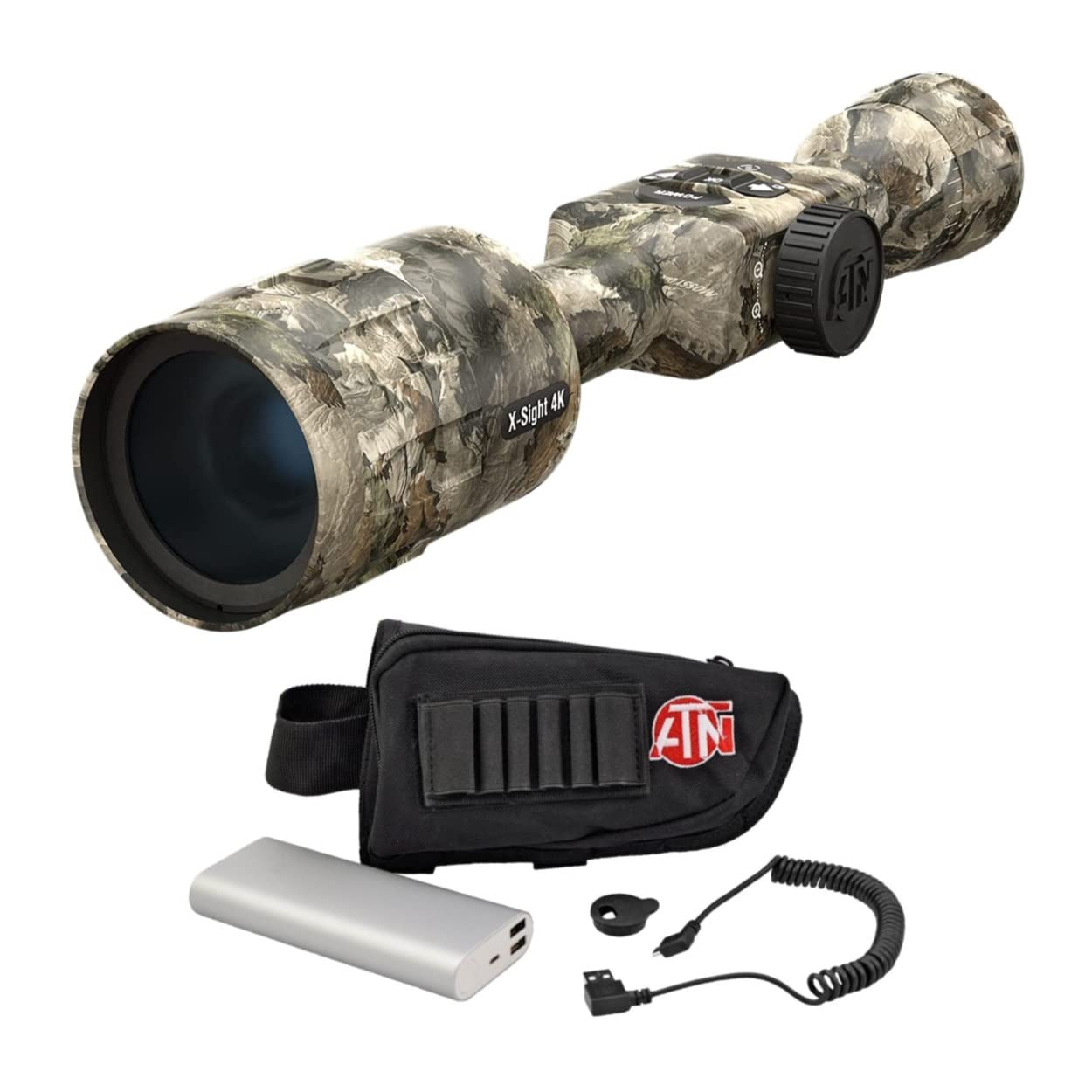 ATN X-Sight-4K 3-14x Pro Smart Day/Night Riflescope (Mossy Oak, Elements Terra) Bundle with Extended Power 20,000mAh Battery Pack Weapon Kit (2 Items)