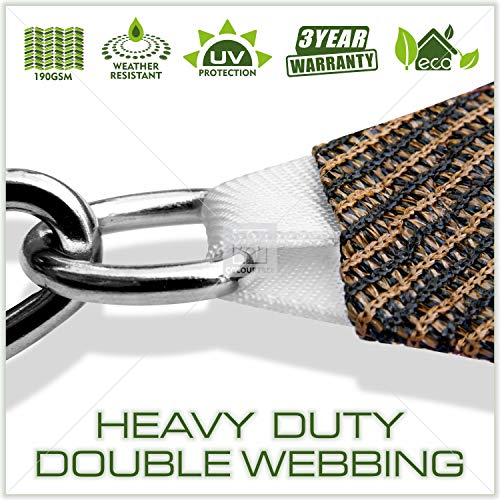 ColourTree 12' x 12' x 12' Brown Triangle CTAPT12 Sun Shade Sail Canopy Mesh Fabric UV Block - Commercial Heavy Duty - 190 GSM - 3 Years Warranty (We Make Custom Size)
