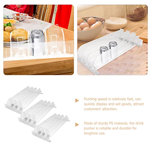 Cabilock Water Bottles 3pcs Plastic Pusher Tray Rack Automatic Vending Machine Sliding Organizer Glide Pull Out Cabinet Shelf Kitchen Drink Storage Holder for Drink Cosmetics Beverages