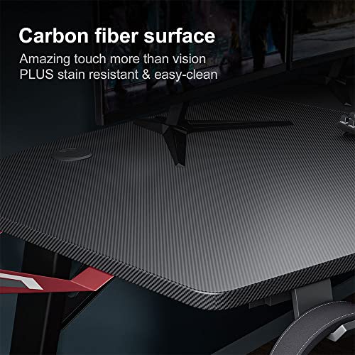 GoBoMoM Gaming Desk Computer Desk 55 Inch, with Carbon Fiber Surface and Big Mouse Pad for Home Office Desk, Table Workstation, Student PC Desk, Writing Desk, Large Gamer Work Desk