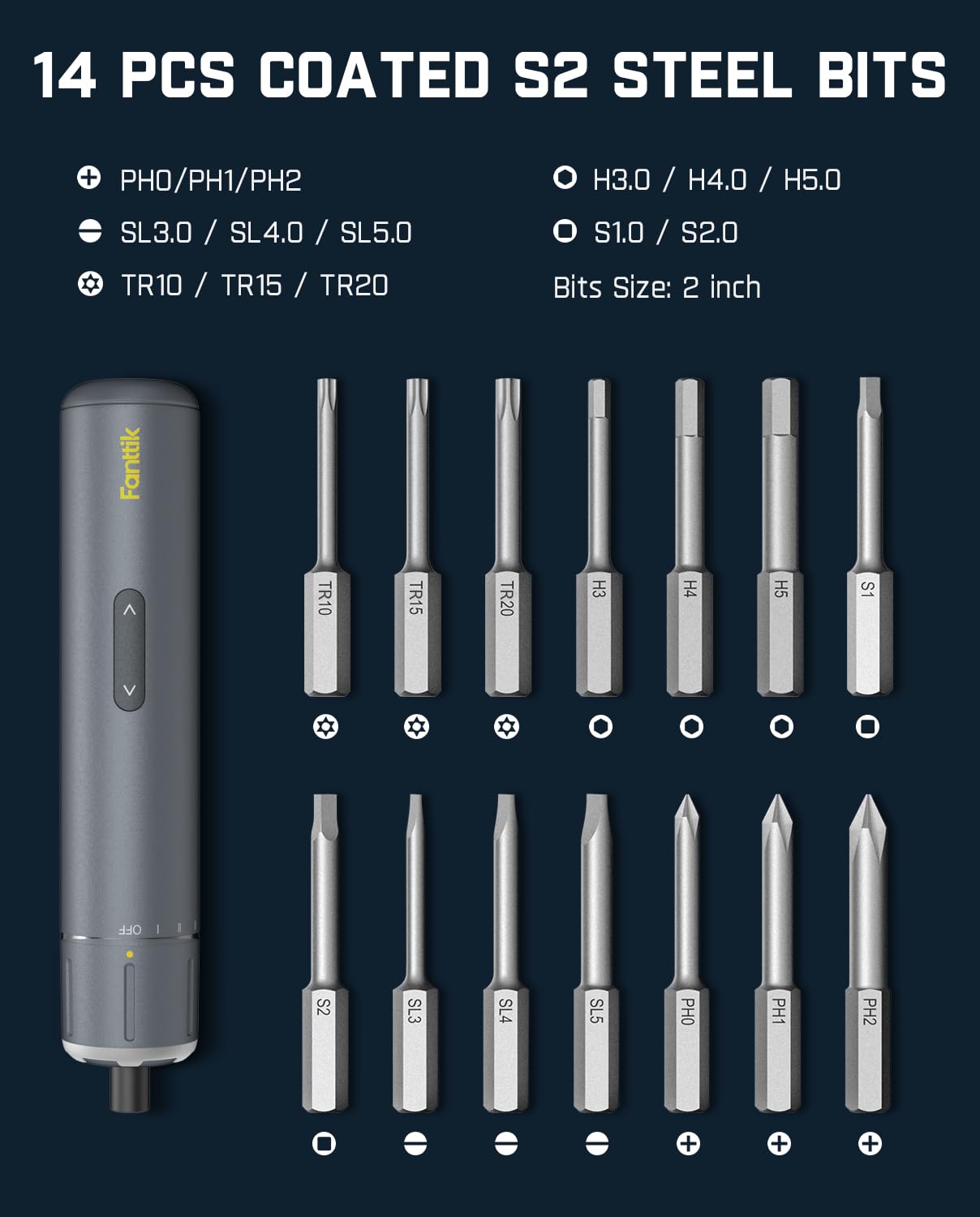 Fanttik S1 Pro 3.7V Electric Screwdriver, Power Screwdriver, 14 S2 Steel Bits, 3 Torque Settings, Max 6 N.m, 2000mAh Battery, LED Light, 1/4''Hex, Cordless Screwdriver for Furniture/Desktop Computer