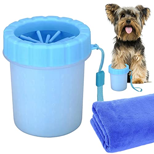 Dog Paw Cleaner-Paw Washer,2 in 1 Paw Cleaner for Dogs with Towel,Suitable for Dogs and Cats (M, Blue)