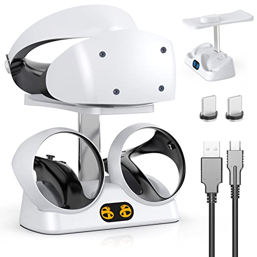 Dobe PSVR 2 Charging Station for PSVR2 Controller, PS5 VR2 Charging Station with VR Headset Display Stand, PSVR2 Charging Dock with Led Indicator, Type-C Cable & 2 Magnetic Charger Clasps
