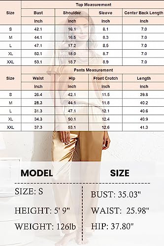 Ekouaer Womens Short Sleeve Satin Silk Pajama Set 2 Pieces Loungewear Sleepwear Long Pajama Pant Set Champagne