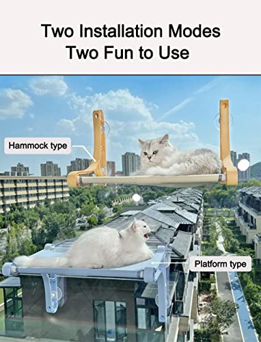 Cat Window Perch,Cat Hammock Window with Two Modes of Use and Easy to Install, Cat Window Bed with Powerful Suction Cups and Easy Cleaning, for Large Fat Cats or Two Cats ,Orange