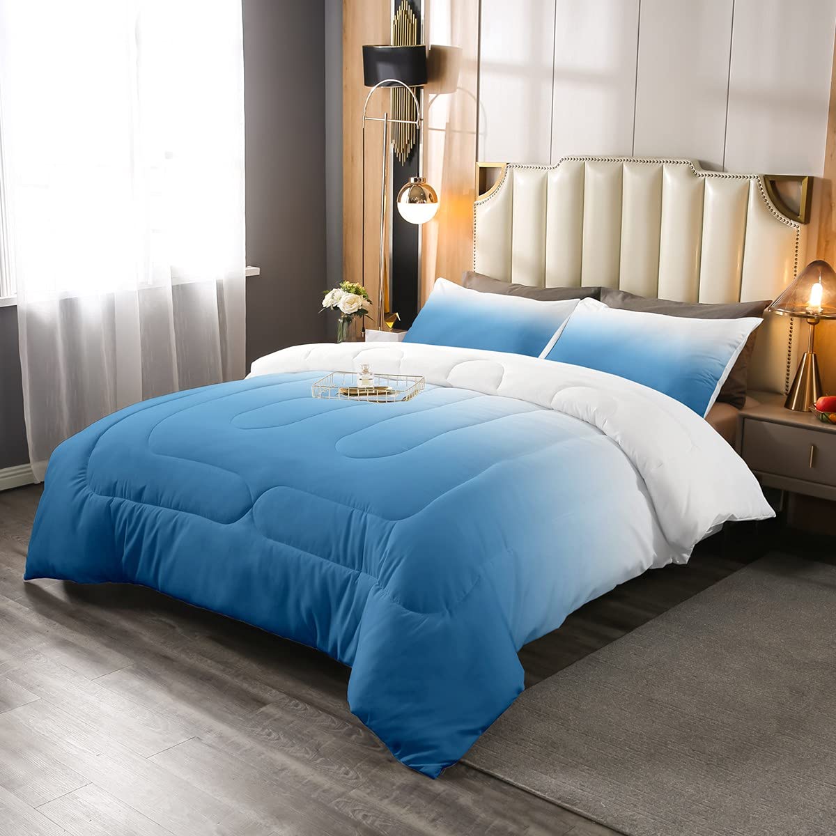 Erosebridal Sky Blue Comforter Set Twin Size Ombre Bedding Set for Kids Boys Girls Blue White Gradient Down Comforter Sea Ocean Blue Farmhouse Modern Abstract Art 3D Print Quilt Duvet Insert