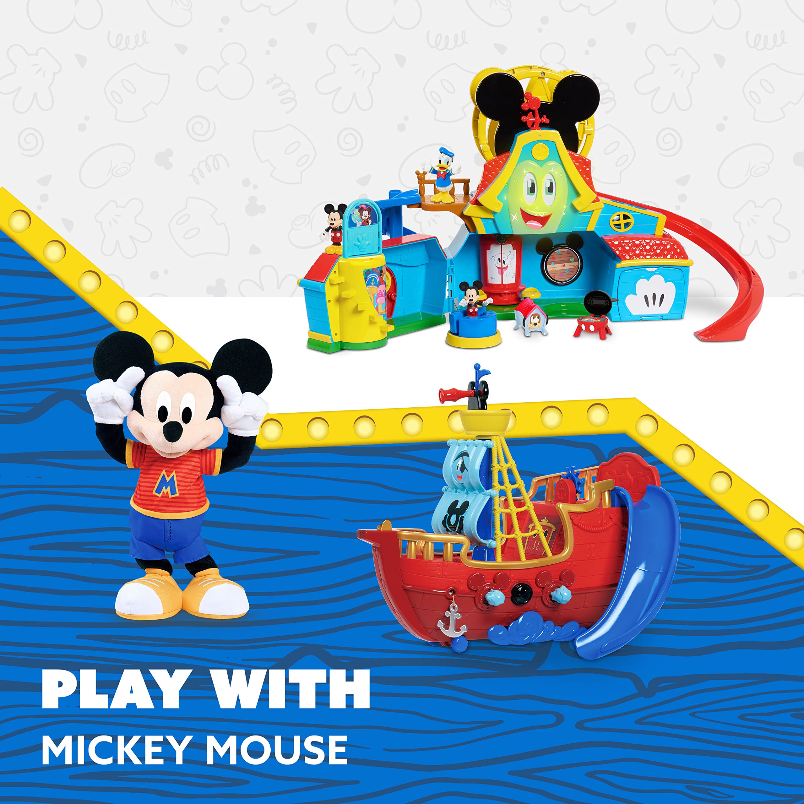 Disney Junior Mickey Mouse Funhouse Treasure Adventure Pirate Ship with Bonus Figures, 18-Piece Toy Figures and Playset, Kids Toys for Ages 3 Up, Amazon Exclusive by Just Play