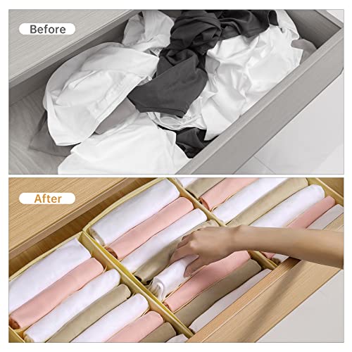 Coorganisers 4 Packs Wardrobe Clothes Organizer, 8 Grids Washable Portable Closet Organizer Storage Box Foldable Closet Drawer Organizer for Underwear, Socks, Scarves, Leggings,T-shirts(Beige)
